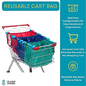 Handy Sandy Reusable Shopping Cart Bags (Set of 3), Foldable, Washable Grocery Bags, Multi-use Tote Bags Red