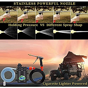 12V Pressure Washer, 130 PSI Portable Pressure Washer with 30Ft Hose, Portable Power Washer for Cars, Home, Garden, Vehicles (Double Pump)