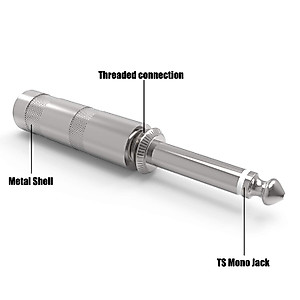 Ancable 2-Pack Audio 1/4" Plugs TS Jumbo Plugs Solder Type for Guitar, Instrument, Speaker/Microphone/Patch Cables - 6.35mm Male 1/4 Inch Phone Plug