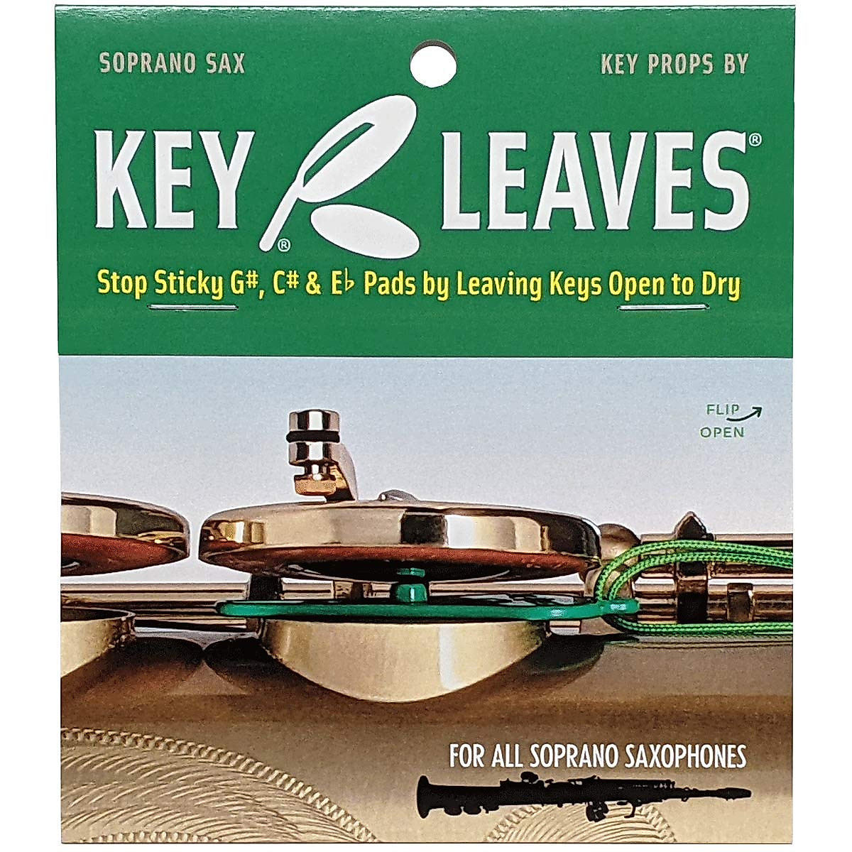 Key Leaves soprano saxophone key props to stop sticky pads, protect pad leather and keep your saxophone cleaner