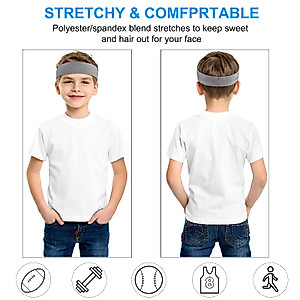 4 Pieces Kids Sports Headbands Athletic Sweatbands Headband Wicking Elastic Hairband for Girls and Boys Toddler Children (Black, Light Grey)