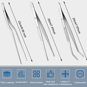 5 Pcs Stainless Steel Kitchen Cooking Tweezers Tongs Culinary 12 Inch Long Fine Food Tweezers Tongs Tools Offset Tip Chef Korean Japanese BBQ Tweezers for Baking Grill Salad Steak Fish Buffet Banquet