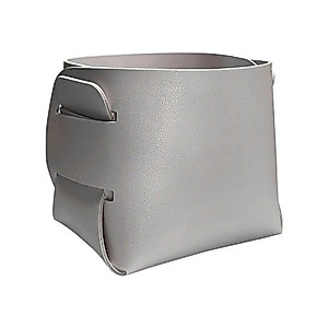 ChyJoey Desktop Storage Organizer, Faux Leather Basket with Handles, Folding Catchall Basket for Entryway Table