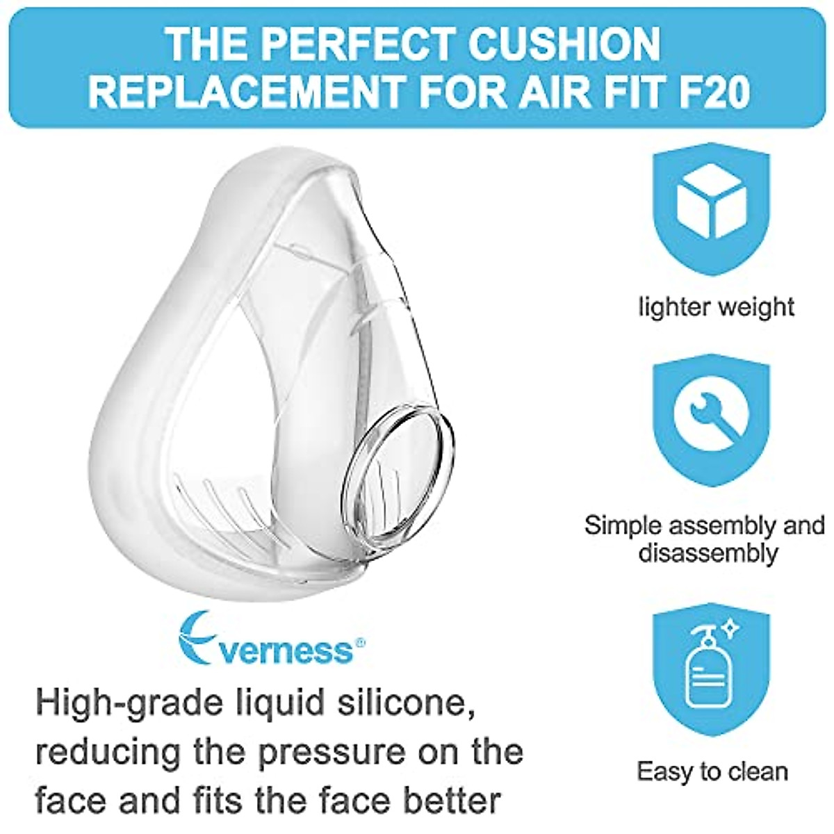 Everness Replacement Set for F20, Includes Cushion (L) & Most You Need in One Pack (No Elbow), Reliable Seal & Softer Fit Replacement Supplies