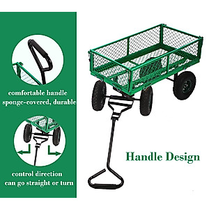 Hudada Garden Cart Heavy Duty Steel Utility Cart Yard Dump Wagon Cart Lawn Outdoor Utility Cart with Removable Sides and 10 Inch Wheels, Green