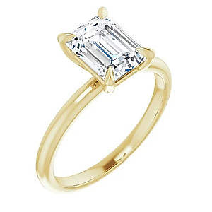 925 Silver, 10K/14K/18K Solid Gold Handmade Engagement Ring, 2 Carats Emerald Cut Moissanite Solitaire Ring, Wedding Bridal Rings for Women/Her, Anniversary Propose Gifts Ring (10K Solid Yellow Gold)