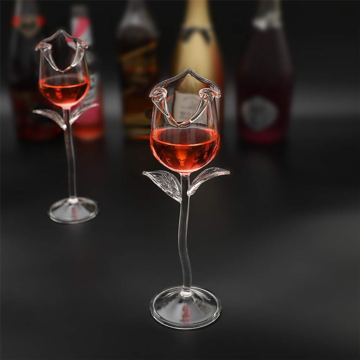 GQU Fancy Red Wine Goblet Wine Cocktail Glass 100ml Rose Flower Shape Wine Glass Party Barware Drinkware