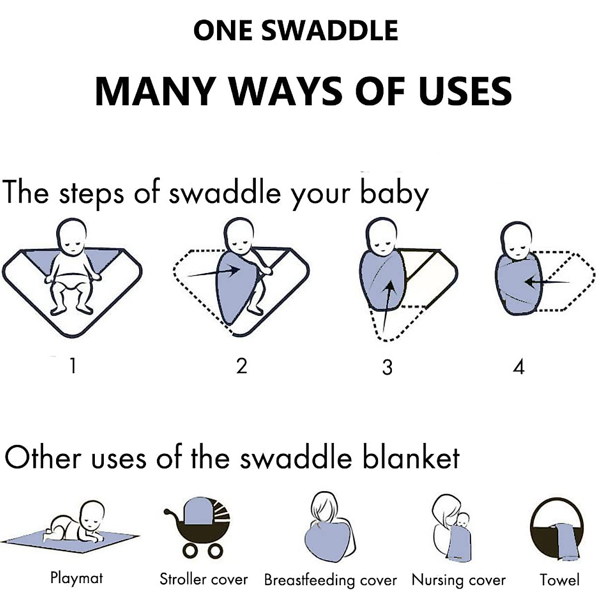 Bayceen Large Jersey Knitted Swaddle Blanket for Baby, Soft Stretchy Receiving Blanket for Newborns with Hat, Large 47 x 47 inches (Steel Blue)