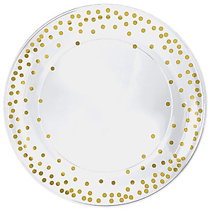 Plastic Platter - 13" | Clear/Gold Polka Dots | 1 Pc.
