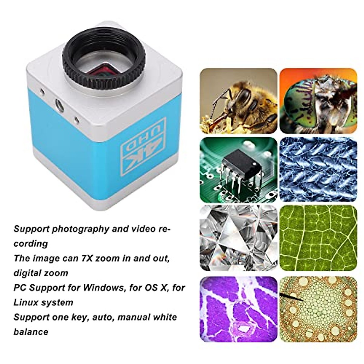 Microscope Camera USB Microscope Camera USB Industrial Camera Video Microscope Inspection Microscope 4k Microscope Camera Hd Output USB Industrial Camera with 180x LensLight (US