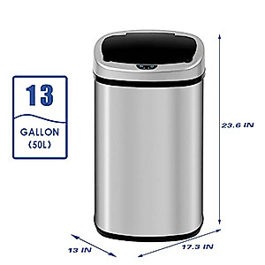 Trash Can,13 Gallon Automatic Garbage Can,Kitchen Trash Can with Lid,Modern Style Touch Free High-Capacity Brushed Stainless Steel Waste Bin,for Bathroom Kitchen Office Home,Indoor and Outdoor