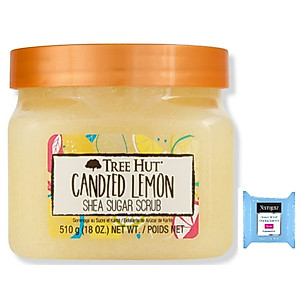 T H Tree Hut Shea Sugar Body Scrub Candied Lemon,18oz, With Single Fragrance-Free Makeup Remover Cleansing Towelettes