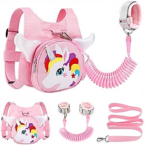 Toddler Harness with Leash + Anti Lost Wrist Link, Accmor Unicorn Toddler Harness Leashes, Child Walking Wristband Assistant Strap Belt for Baby Girls
