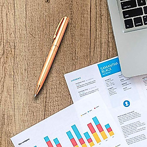 Cambond Ballpoint Pens Black Ink, Metal Pens Stainless Steel Uniform Pens for Gift Business Men Police Flight Attendant, 1.0 mm Medium Point, 3 Pens with Extra 3 Refills, Rose Gold