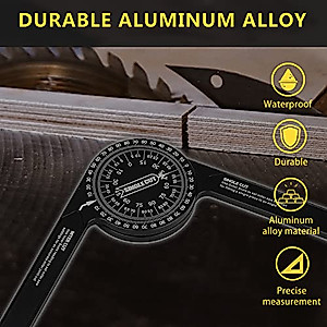 Miter Saw Protractor, 7.3 inch Aluminum Angle Finder with Precision Laser-Inside & Outside Engraved Scales, Miter Saw Protractor Angle Finder for Carpenters, Plumbers and All Construction Industries
