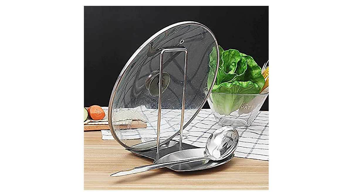 Kitchen Pan Lid and Spoon Rest Holder - Stainless Steel Organizer