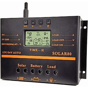 SOGTICPS 80A PWM Solar Charge Controller 12V 24V Solar Panel Charger Discharge Regulator with 5V USB Output Multip Circuit Protection Solar Charger ABS Housing Discharge Regulator