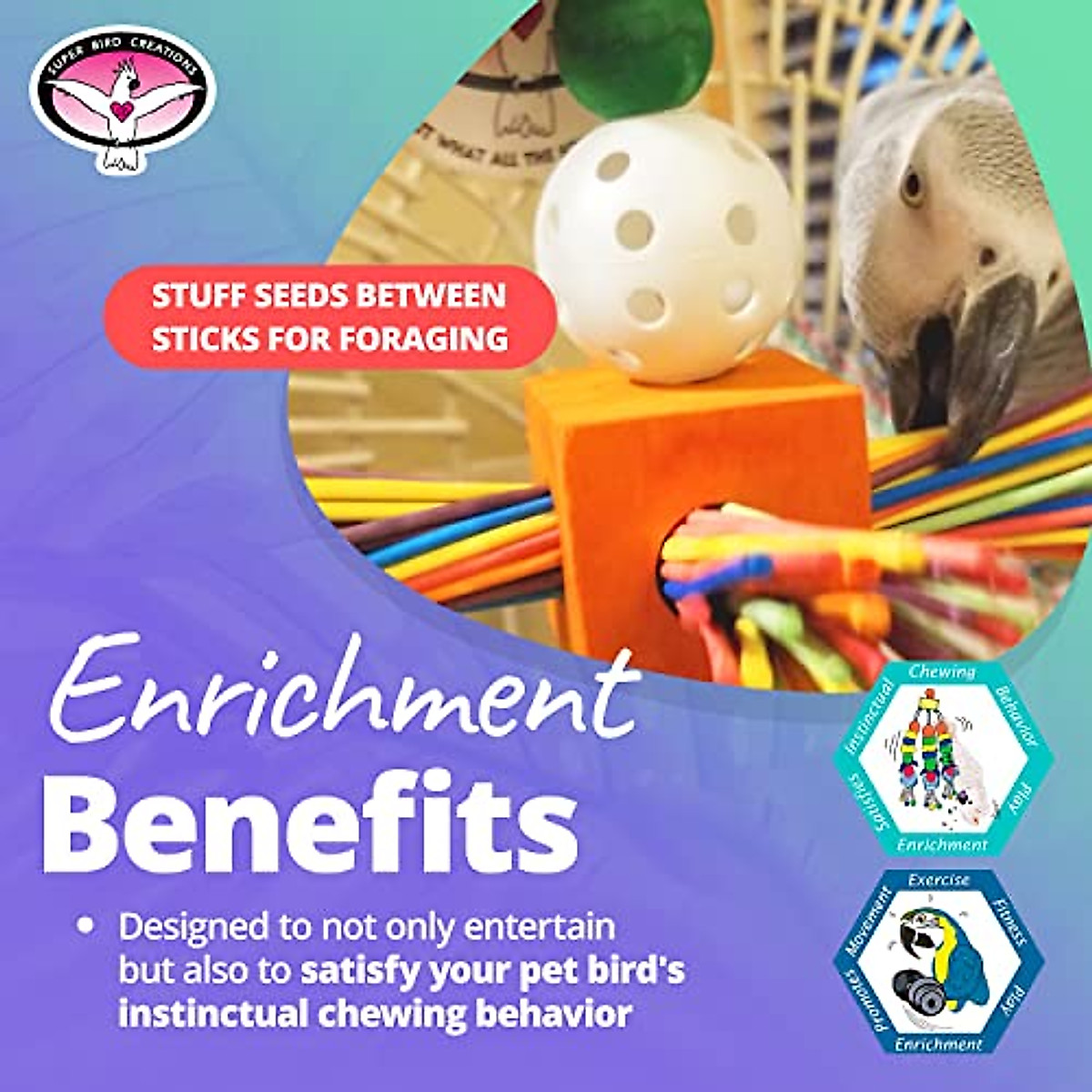 Super Bird Creations SB513 Willy Nilly Bird Toy, Medium/Large Bird Size, 14" x 6.5"