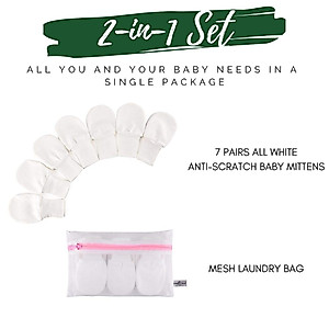 Anti-Scratch Baby Mittens - Pack of 7 Unisex Newborn Mitts - No Scratch Gloves for Boys and Girls - Cotton Gloves For Infants 0-6 Months Old + Laundry Bag