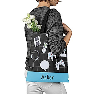 Yeshop Video Game Blue Personalized Canvas Tote Bags, Reusable Bags for Shopping,Travel,School Handbag Gift, 14.17 inch * 14.57 inch