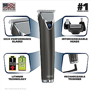 WAHL Stainless Steel Lithium Ion 2.0+ Slate Beard Trimmer for Men - Electric Shaver, Nose Ear Trimmer, Rechargeable All in One Men's Grooming Kit - Model 9864