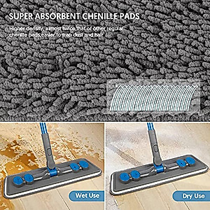 Microfibre Floor Mop for Cleaning Floors - FORSPEEDER Flat Floor Mop for Laminate Wooden Hard Floor Vinyl Tile, Dust Wet Dry Mop for Kitchen Bathroom Wall Cleaning with 3 Washable Chenille Pads