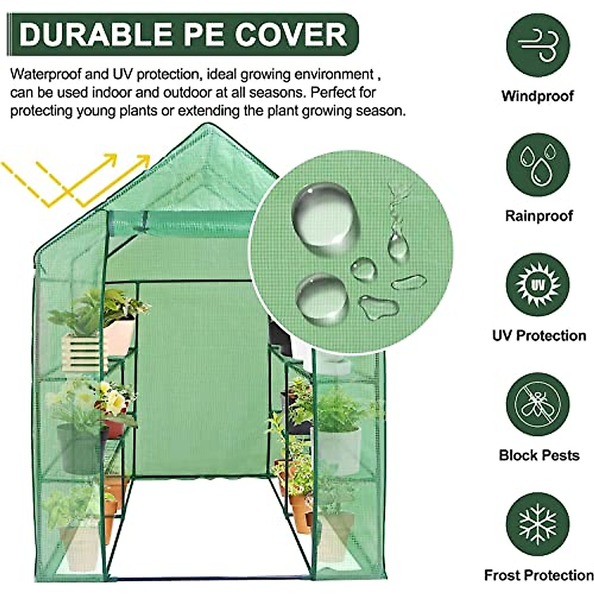 BBBuy 2-Tier Mini Greenhouse 8 Shelves Garden Plant Flower House Grow Tent Indoor Outdoor with PE Cover and Roll-Up Zipper Door Greenhouse, Grow Plant Herbs Flowers Warm House
