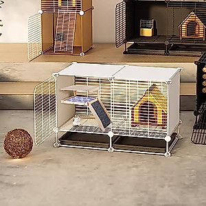 Vehipa Wooden Guinea Pig Hideout, Detachable Guinea Pig Platform with Stairs and Mat, Guinea Pig House for Hamster Bunny and Chinchilla on Cages