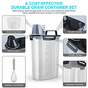 Uppetly Rice Airtight Dry Food Storage Containers, BPA Free Plastic Storage Bin Dispenser with Pourable Spout, Measuring cup for Cereal, Flour and Baking Supplies, Include a Stainless Steel Whisk