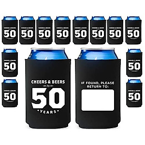 Happy Birthday and Wedding Anniversary Insulated Can Beverage Sleeve Coolers for Beer, Water, Soda - 13 Pack (50th Birthday)
