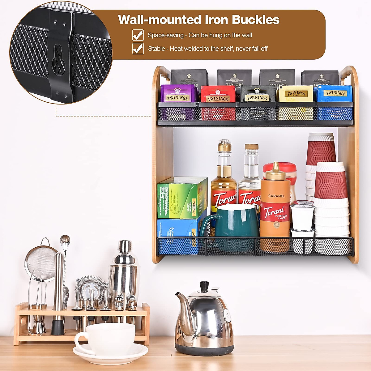 ITHSKUILL Tea Bag Organizer, Large Capacity Tea Organizer for Tea Bags, Bamboo Multi-functional Storage Coffee Bar Accessories for Home Office Kitchen Counter Cabinet Pantry Organizer