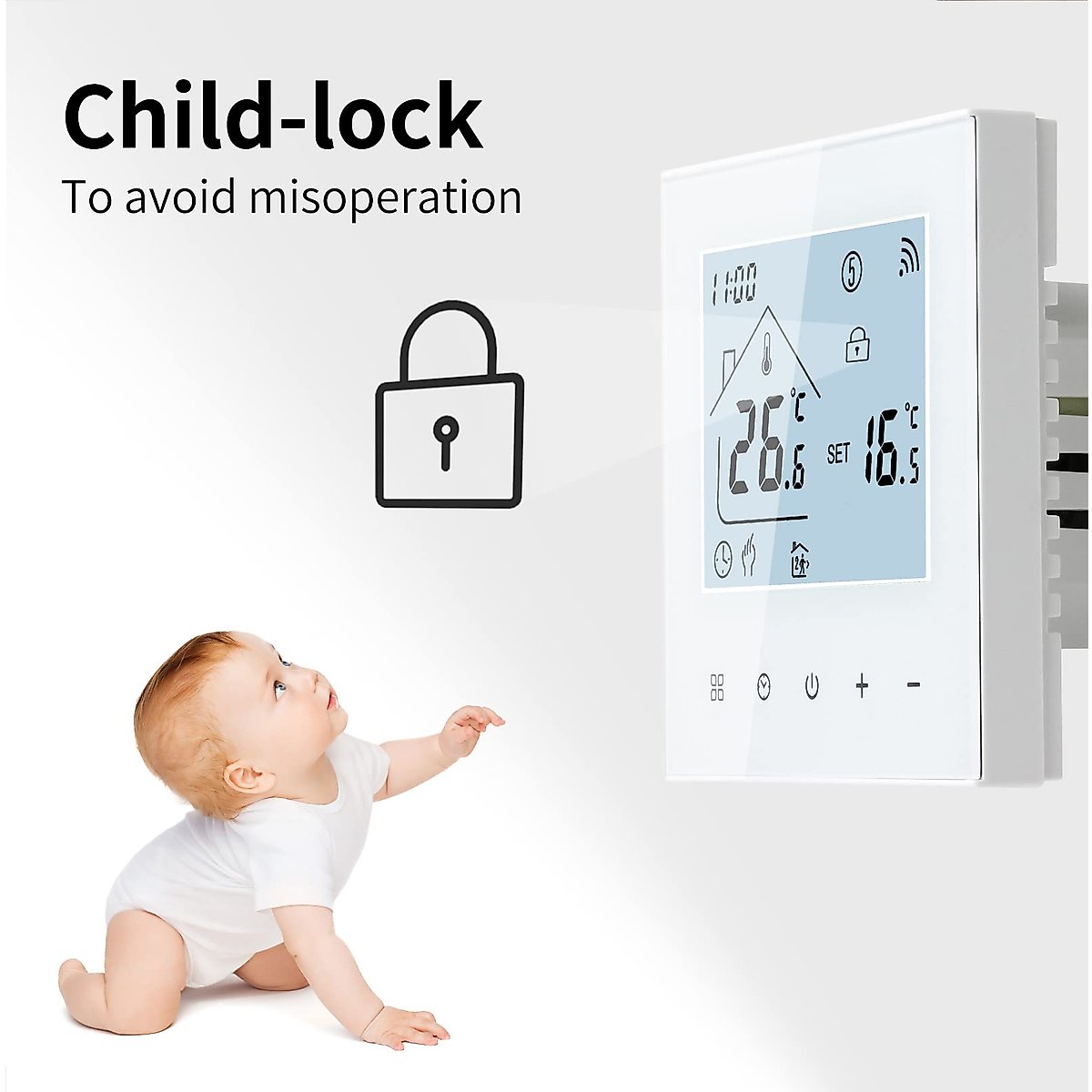 MincoHome Smart Thermostat 16A Save Energy Underfloor Heating Temperature Controller WiFi Voice App Connect Compatible Amazon Alexa, Google Assistant (White for Electric Heating)