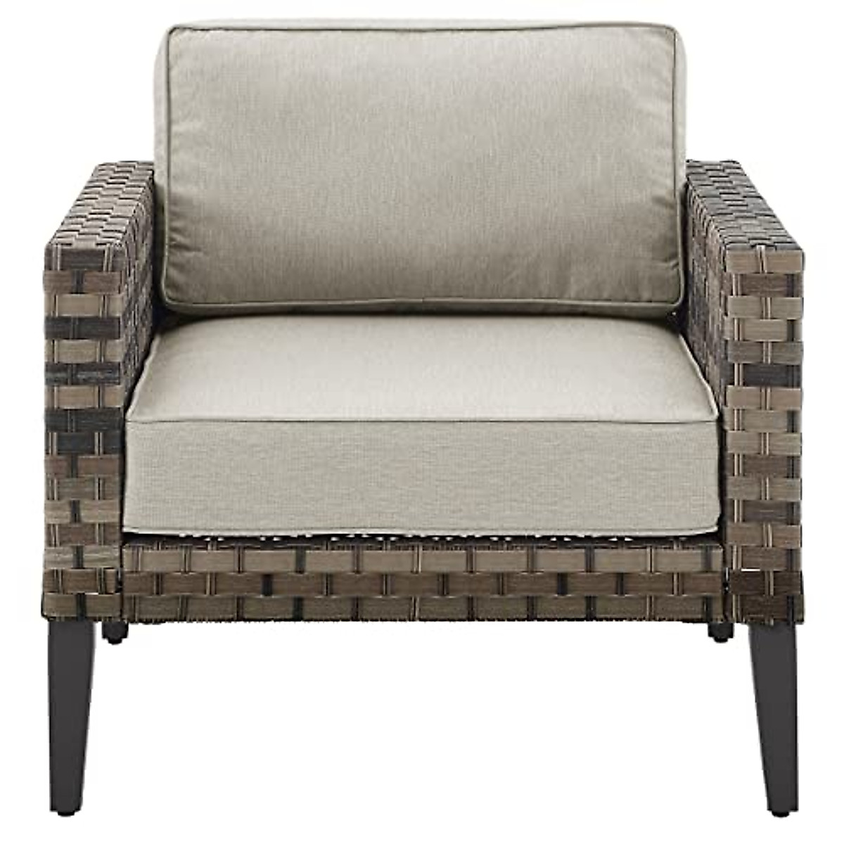 Crosley Furniture Prescott Outdoor Chair, Wicker Patio Chairs for Porch, Deck, Balcony, Backyard, Brown with Taupe Cushions