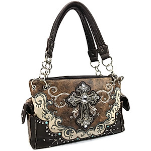 Zelris Western Silver Rhinestone Cross Women Conceal Carry Handbag Wallet Set (Turquoise)