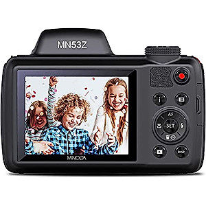 Minolta MN53Z-R Pro Shot 16MP Digital Camera with 53x Optical Zoom, Red Bundle with Lexar Professional 633x 64GB UHS-1 Class 10 SDXC Memory Card and Deco Gear Camera Bag (Small) with Accessory Kit