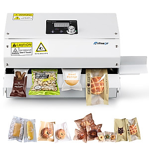 Frifreego Automatic Band Sealer Continuous Heat Bag Sealing Machine, Heavy Duty Horizontal Bag Sealing Machine with Temp&Speed Adjustment, for Kinds of Heat Sealable Bags, Desktop White