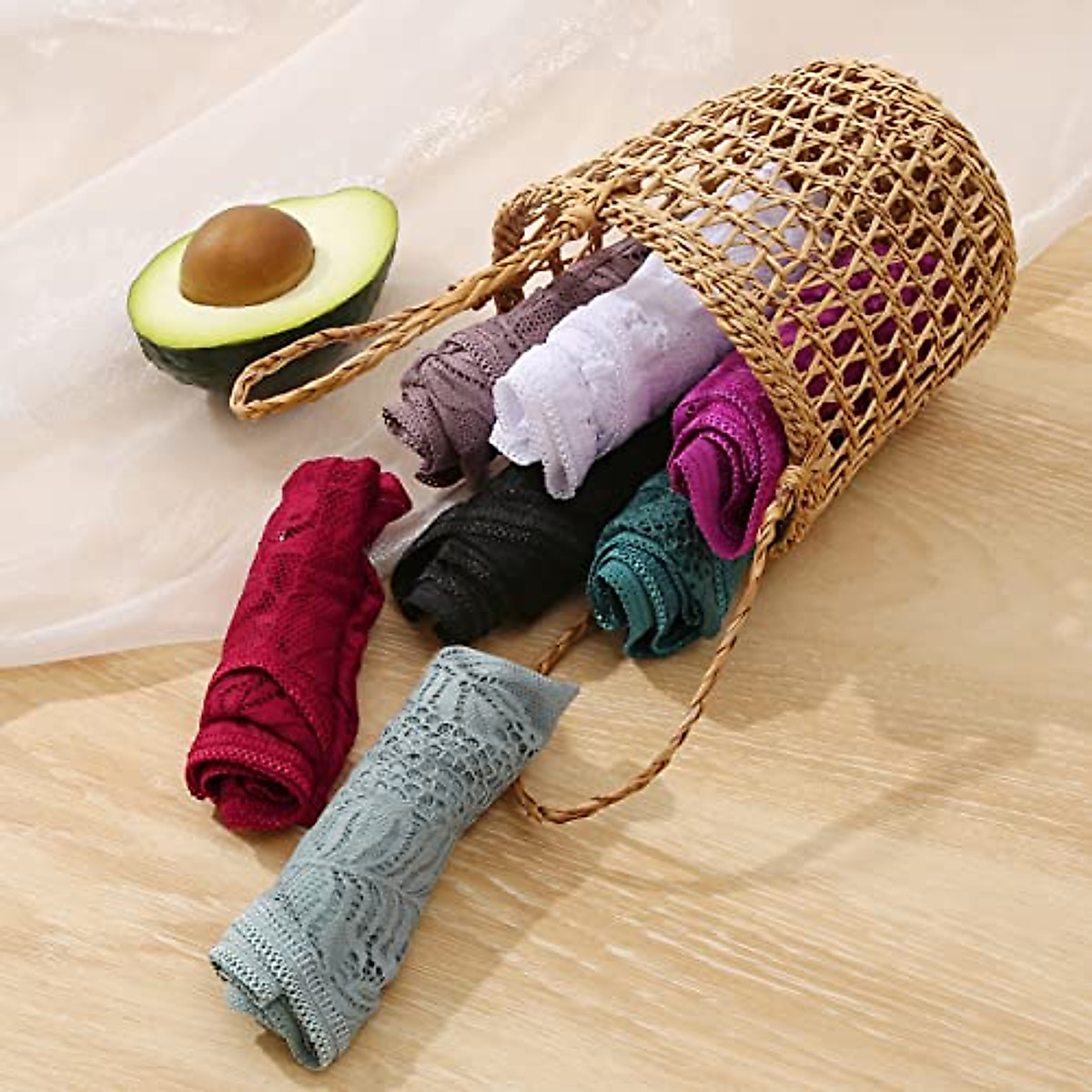 CUTE BYTE High Waisted Thong for Women Underwear Thongs Lace Hollowed V-Shape Waistband Strenchy Sexy Underwear for Women 10 Pack