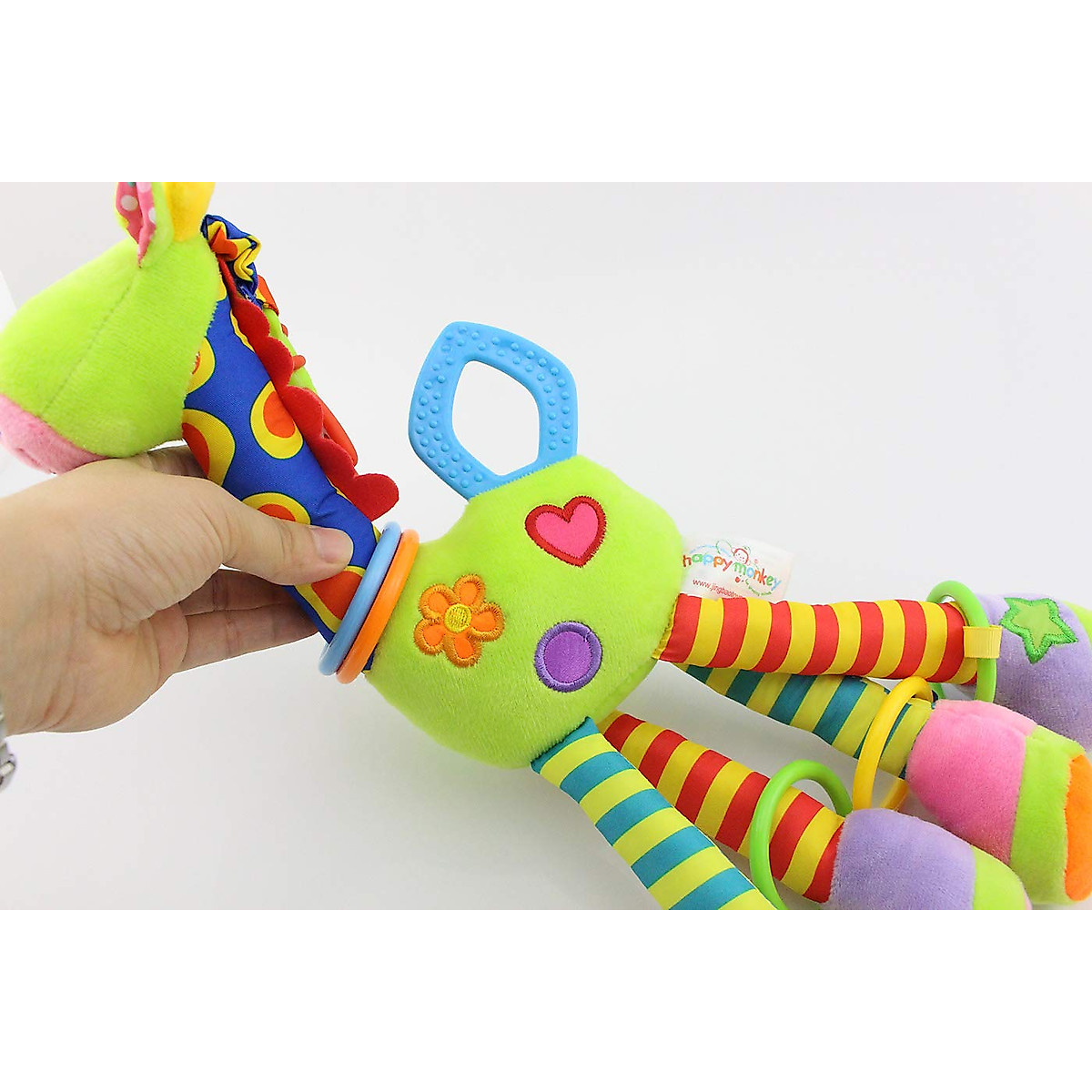 RichChoice Giraffe Baby Educational Toys (one Box:50 pcs):1-3-6-8 Month,1-2-3 Year Old Crib Bed,Car Seat, Stroller, Activity,Travel Hanging Toys;Kids Plush Portable Toys with Crinkle, Ring,Teether…