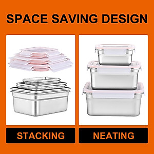 Cykorxicc 6pcs Large Stainless Steel Food Containers with Lids, Leakproof Meal Prep Containers, Airtight Kimchi Containers Reusable, Stackable/Oven/Dishwsher/Freezer Safe