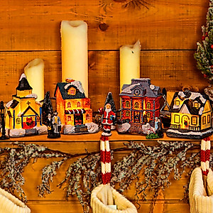 MGTHDS 12PCS Christmas Village Sets, Resin Christmas Ornament with LED Light Christmas Village Houses, Christmas Home Decor Collectible Buildings Gift for Kids