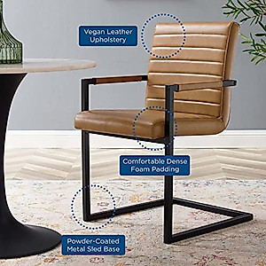 Modway Savoy Vegan Leather Dining Chair Set of 2, Tan