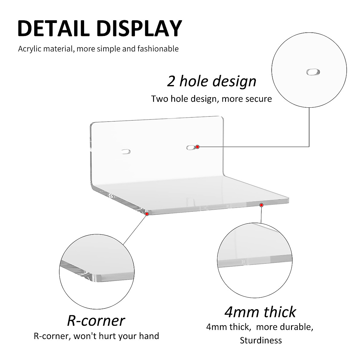 Sezanrpt 6 Inches Acrylic Small Wall Shelves, Clear Floating Shelf for Wall Mounting, Acrylic Display Ledges for Funko Pop Figures, Home Décor, Living Room, Gaming Room, Plants, 2 Pack