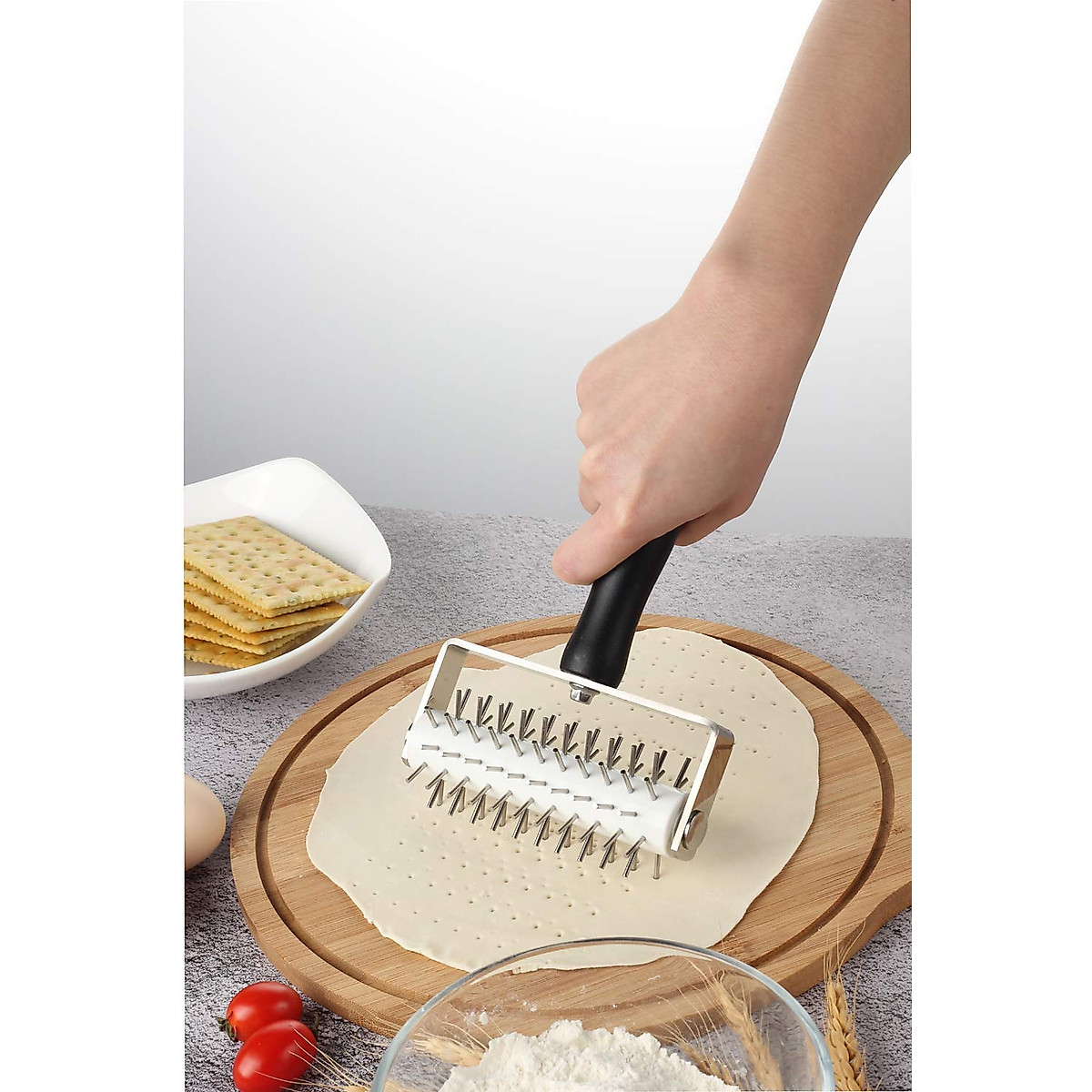 AMPSEVEN Pizza Dough Docker Roller - Professional Stainless Steel Pastry Docker Roller with Spike for Homemade Baking Cake crackers Pie Hole Maker,Prevent Dough from Blistering