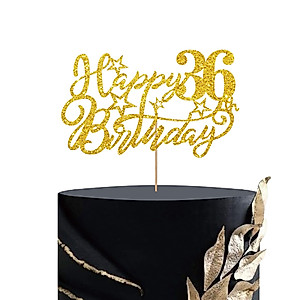 Happy 36th Birthday Cake Topper, 36th Anniversary Party Supplies, 36 Years Old Birthday Party Decoration - Gold Glitter