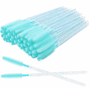 100 Pcs Silicone Mascara Wands Disposable Eyelash Brushes for Extensions Lash Applicators Makeup Tool Kit (Crystal blue/Mint Green)