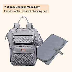 BabbleRoo Diaper Bag Backpack, Multifunction Large Bags with Changing Pad & Stroller Straps & Pacifier Case, Unisex Stylish Travel Back Pack Nappy Changing Bag for Moms Dads (gray)