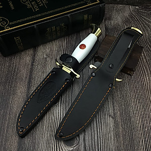 HUAAO 10.2in Fixed Blade Hunting Knife with Sheath, Bowie Knife Full Tang, 440C Blade Acrylic Handle, Survival Camping Knife for Outdoor Bushcraft (black handle)