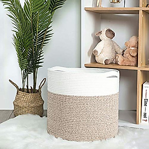 MINTWOOD Design Large 17 x 15 Inches Decorative Cotton Rope Basket, Blanket Basket Living Room, Laundry Basket, Woven Basket, Toy Storage Baskets Bin, Round Large Basket for Pillows, Throws, Towels