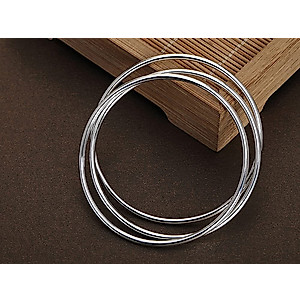 Meilanduo Solid 925 Sterling Silver 2MM Simple Plain Polished Round Circle Bangle Bracelets for Women (6x 60mm round circle bangle)