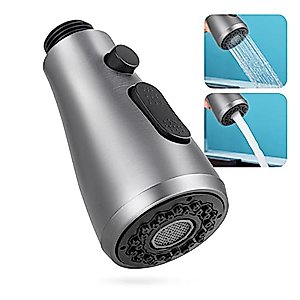 Pull Down kitchen Faucet Sprayer Head replacement parts, Angle Simple faucet sprayer attachment for kitchen sink, Pull Down Faucet Sprayer Head Nozzle, Stream Spray and Pause Mode(Brushed Nickel)